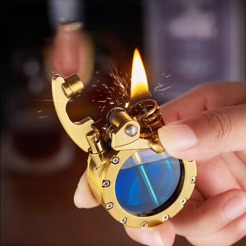 New Retro Transparent Oil Tank Metal Rocker Kerosene Lighter